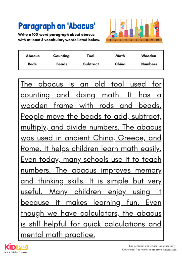 Paragraph on 'Abacus' - Kidpid