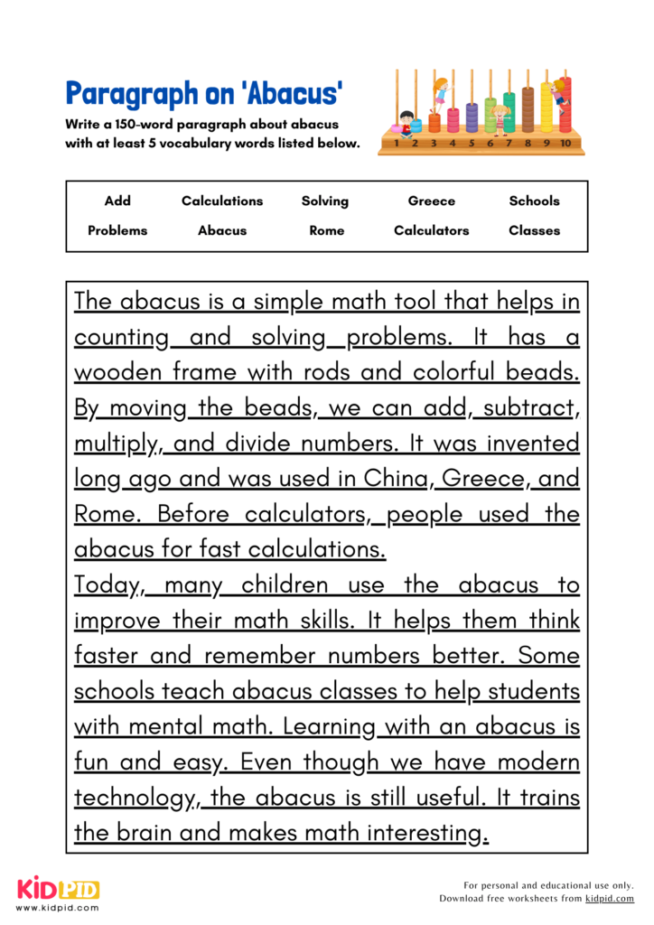 Paragraph on 'Abacus' - Kidpid