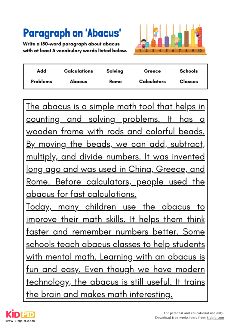 Paragraph on 'Abacus' - Kidpid