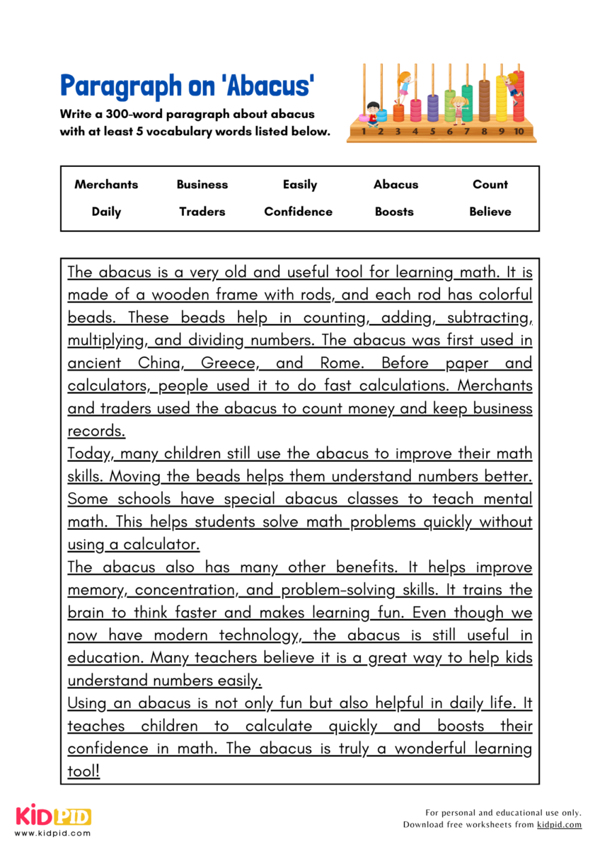 Paragraph on 'Abacus' - Kidpid