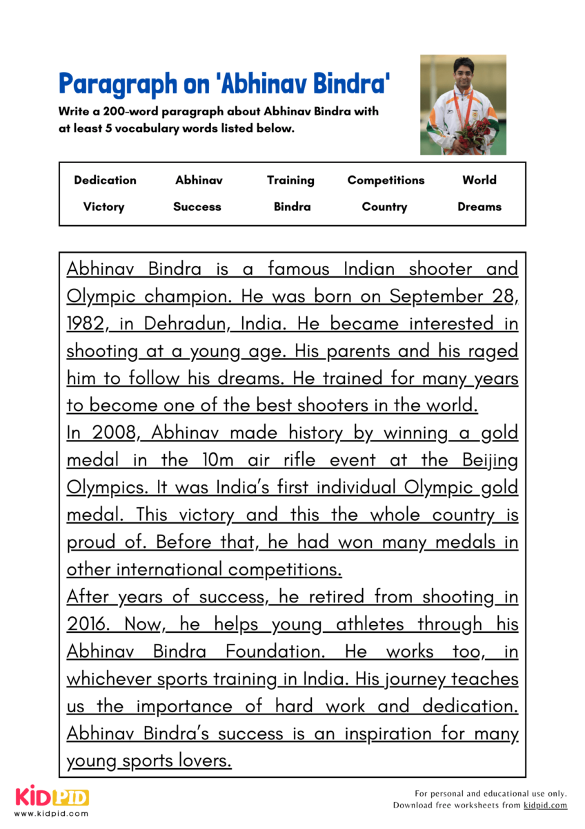 Paragraph on 'Abhinav Bindra' - Kidpid