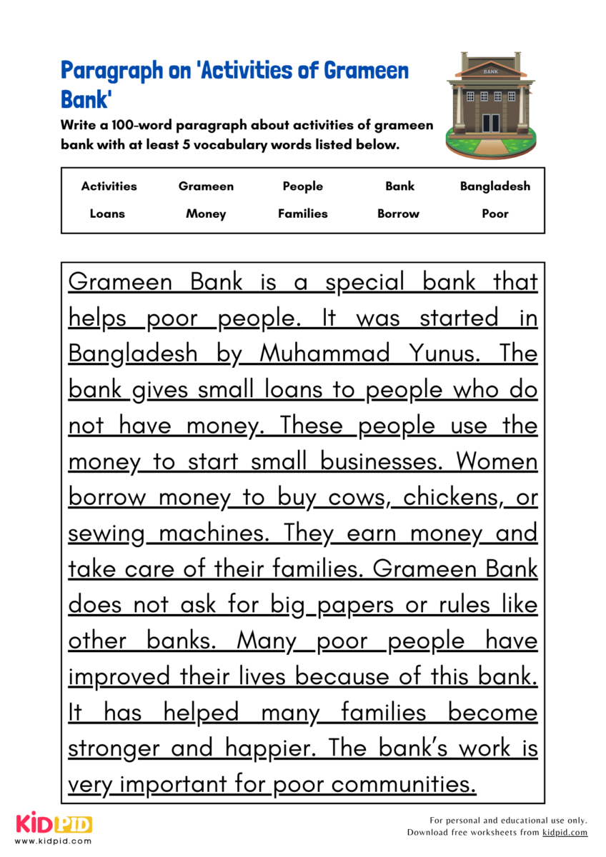Paragraph on 'Activities of Grameen Bank' - Kidpid