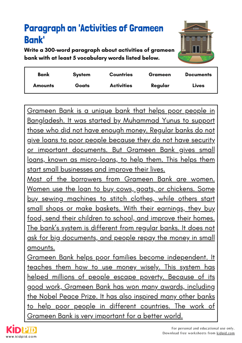 Paragraph on 'Activities of Grameen Bank' - Kidpid