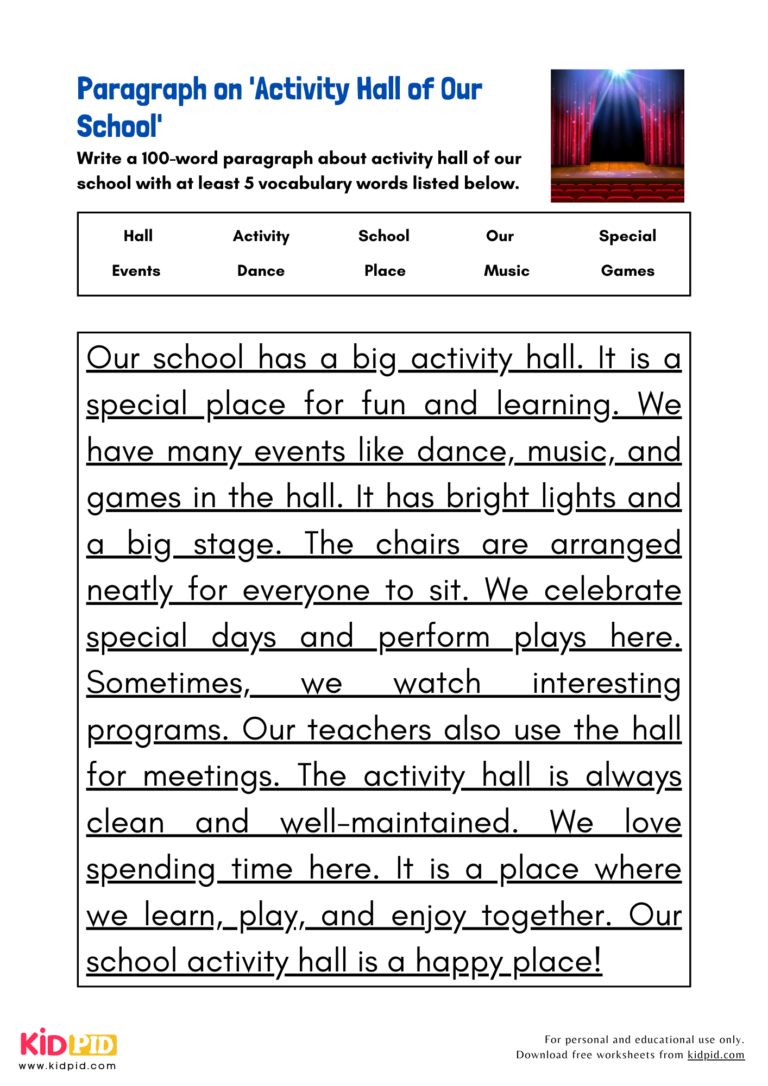 Paragraph on 'Activity Hall of Our School' - Kidpid