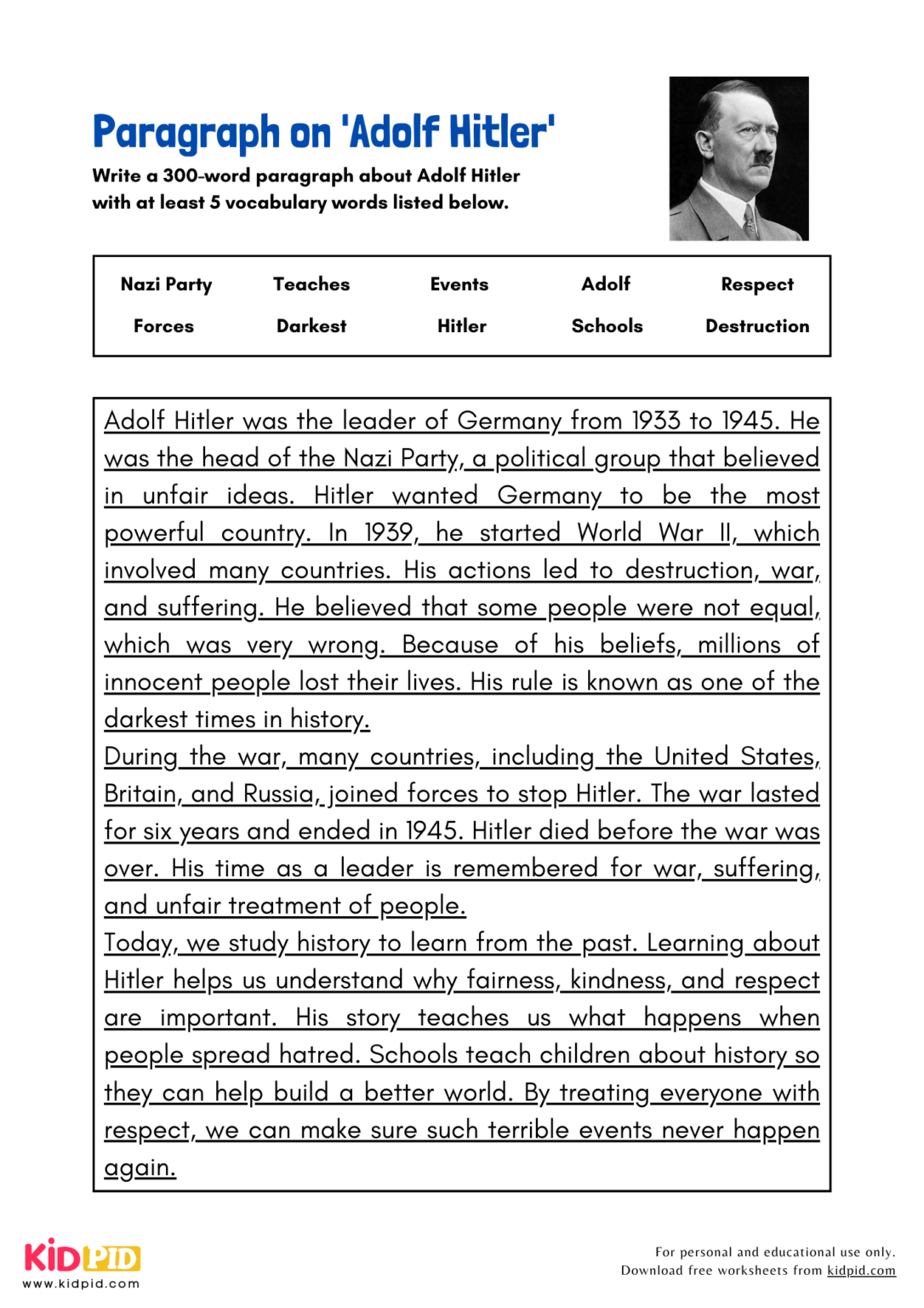 Paragraph on 'Adolf Hitler' - Kidpid