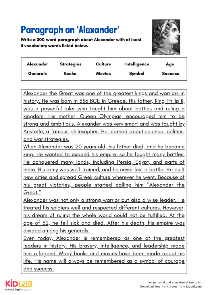Paragraph on 'Alexander' - Kidpid