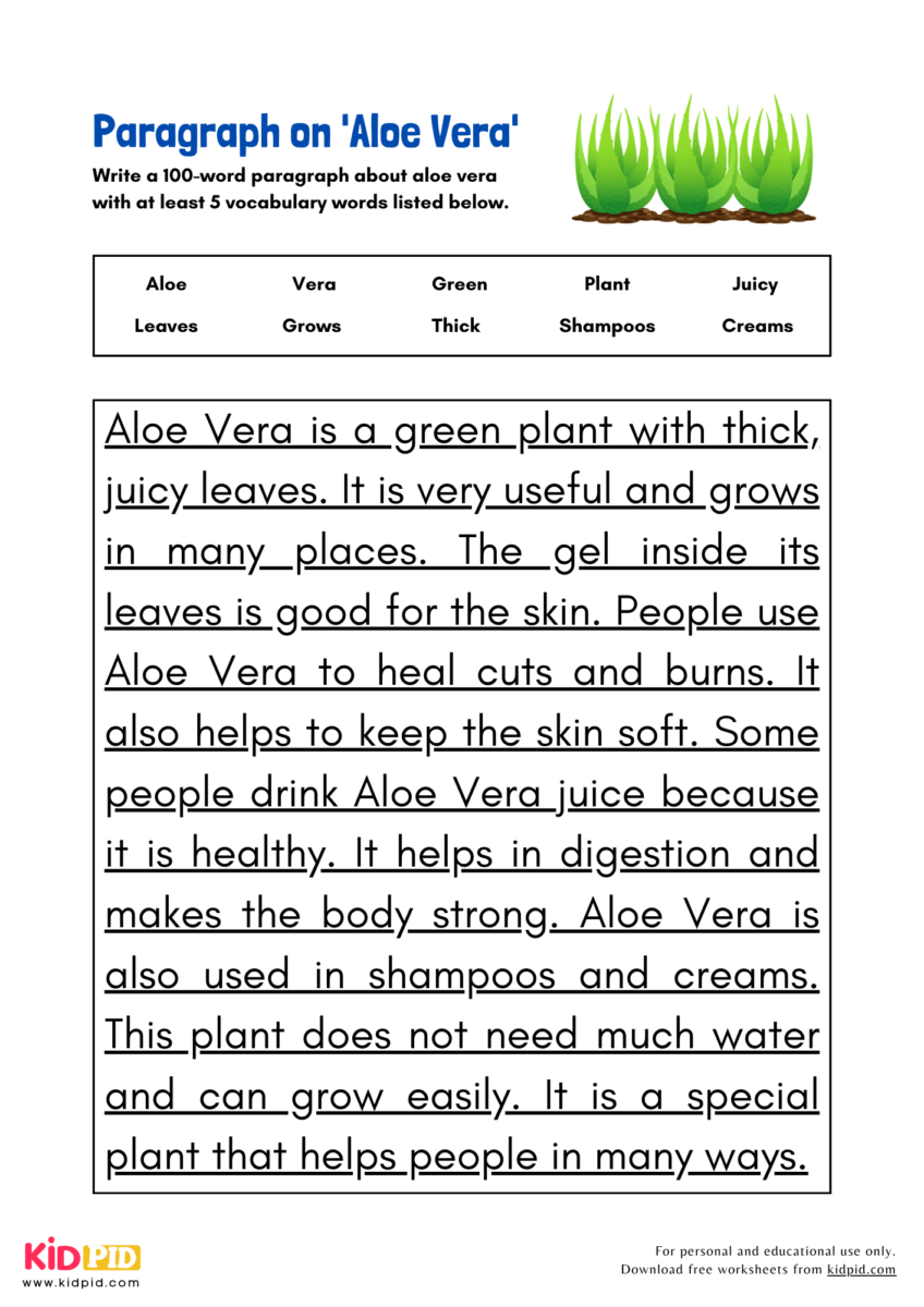 Paragraph on 'Aloe Vera' - Kidpid