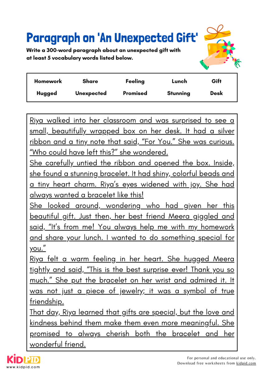 Paragraph on 'An Unexpected Gift' - Kidpid