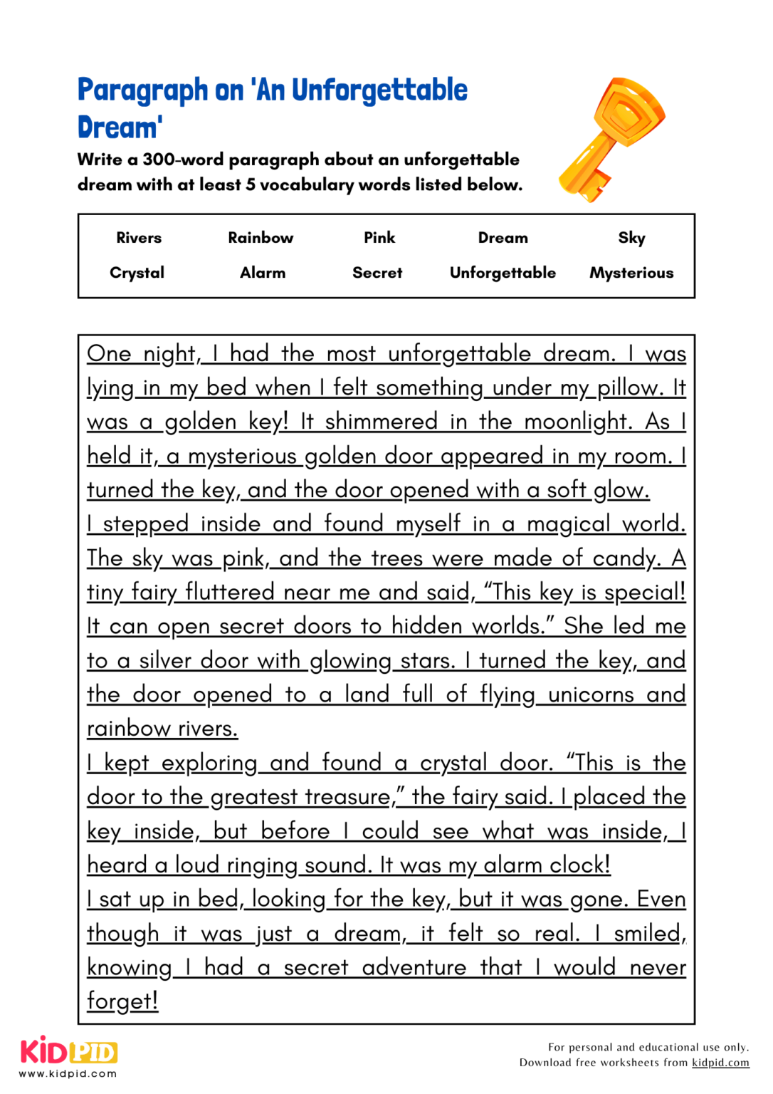 Paragraph on 'An Unforgettable Dream' - Kidpid
