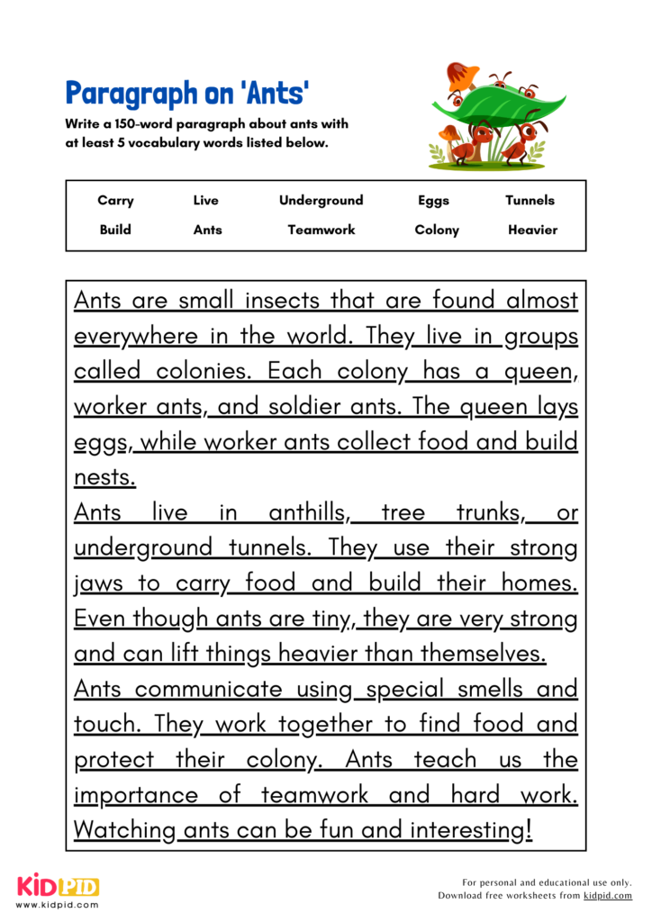 Paragraph on 'Ants' - Kidpid