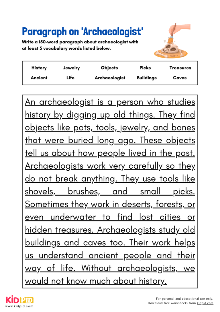 Paragraph on 'Archaeologist' - Kidpid