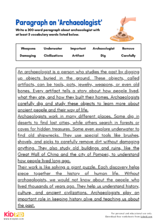 Paragraph on 'Archaeologist' - Kidpid