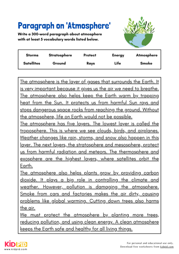 Paragraph on 'Atmosphere' - Kidpid