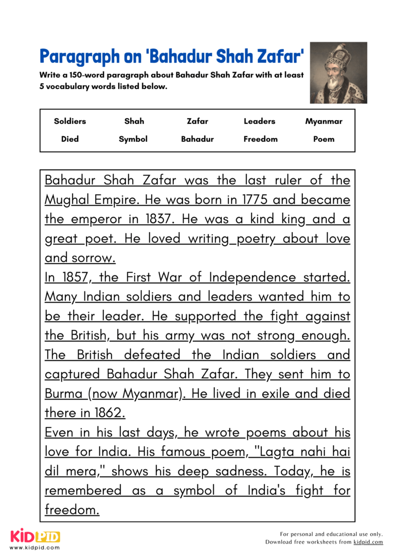 Paragraph on 'Bahadur Shah Zafar' - Kidpid