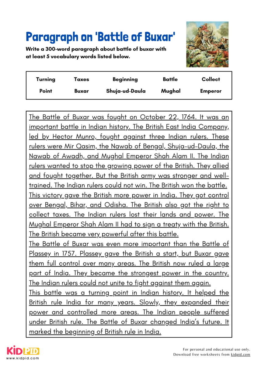 Paragraph on 'Battle of Buxar' - Kidpid