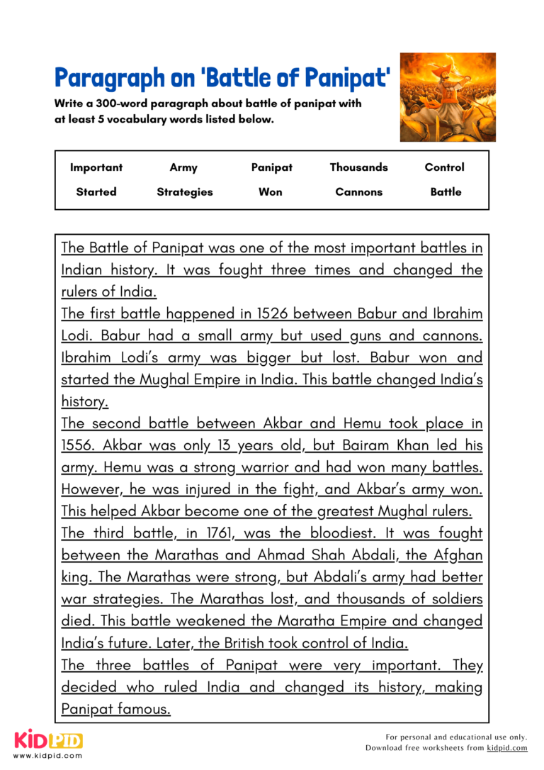 Paragraph on 'Battle of Panipat' - Kidpid