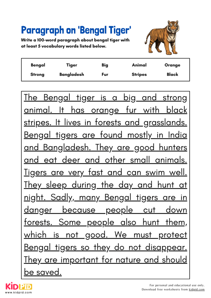 Paragraph on 'Bengal Tiger' - Kidpid