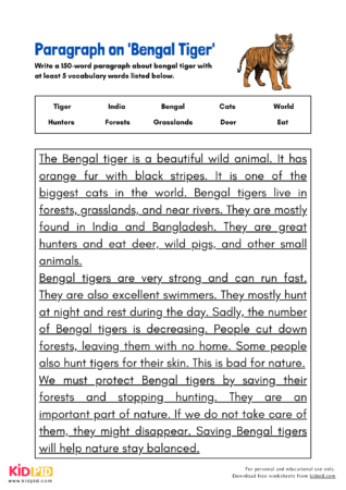 Paragraph on 'Bengal Tiger' - Kidpid
