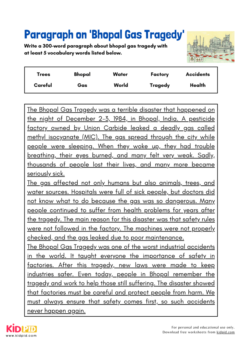 Paragraph on 'Bhopal Gas Tragedy' - Kidpid