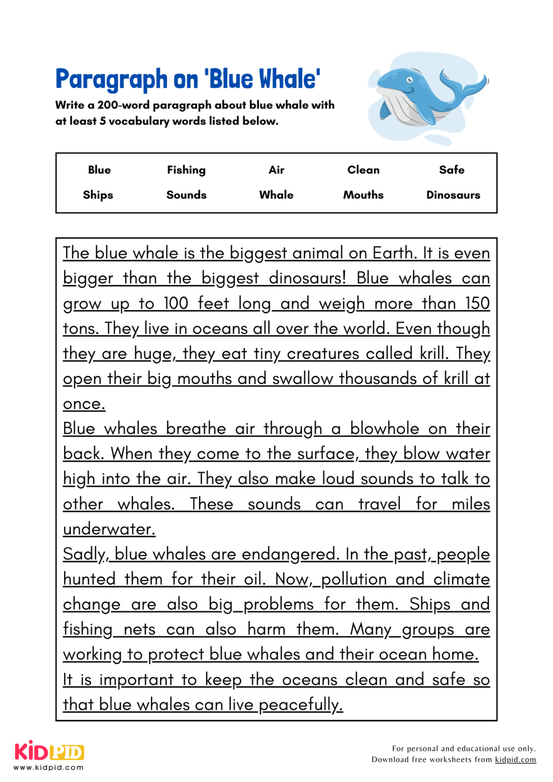 Paragraph on 'Blue Whale' - Kidpid