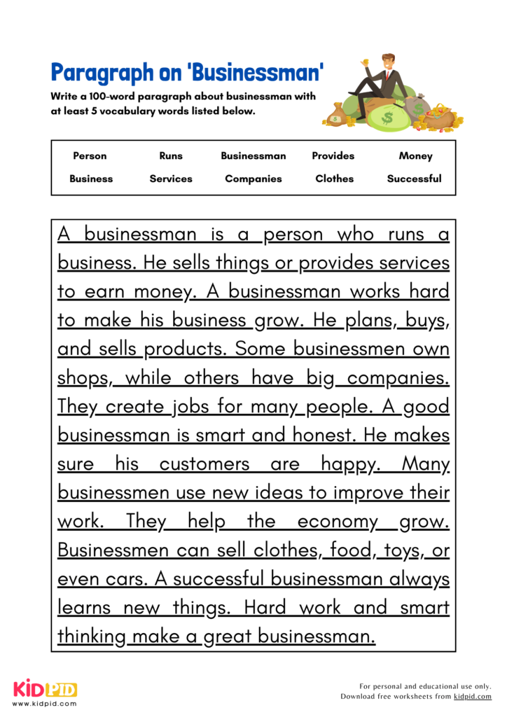 Paragraph on 'Businessman' - Kidpid