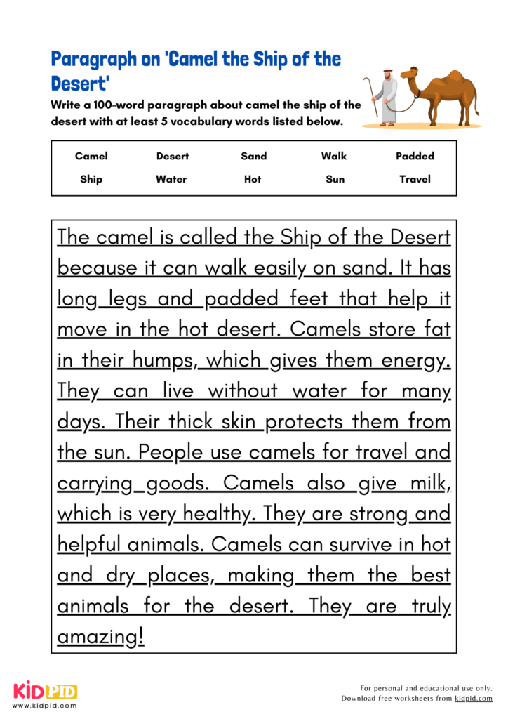 Paragraph on 'Camel the Ship of the Desert' - Kidpid
