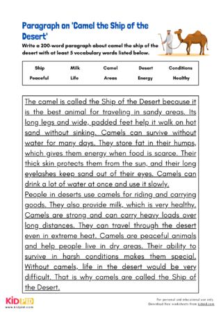 Paragraph on 'Camel the Ship of the Desert' - Kidpid
