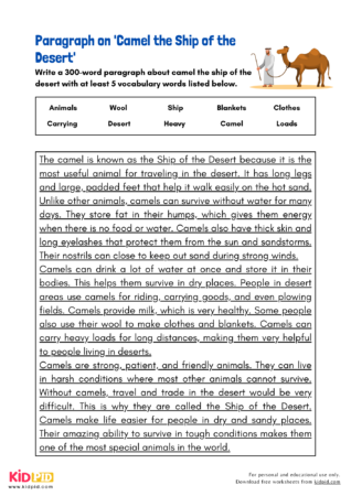 Paragraph on 'Camel the Ship of the Desert' - Kidpid