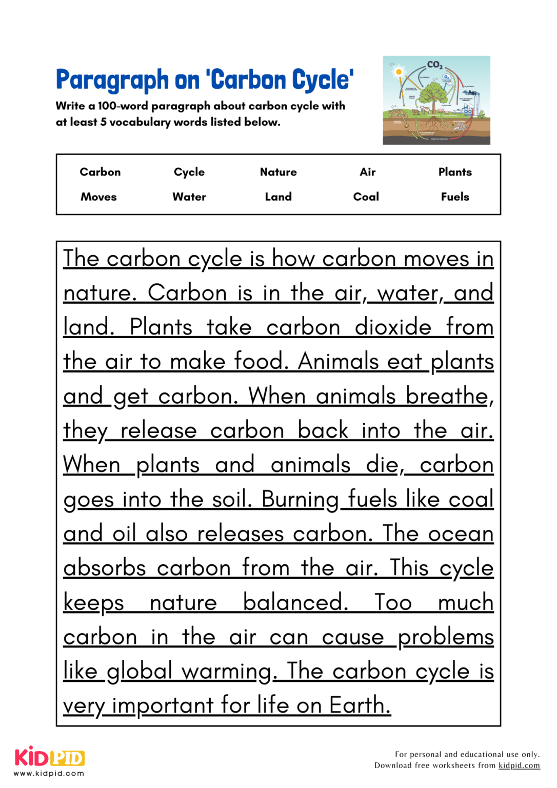 Paragraph on 'Carbon Cycle' - Kidpid