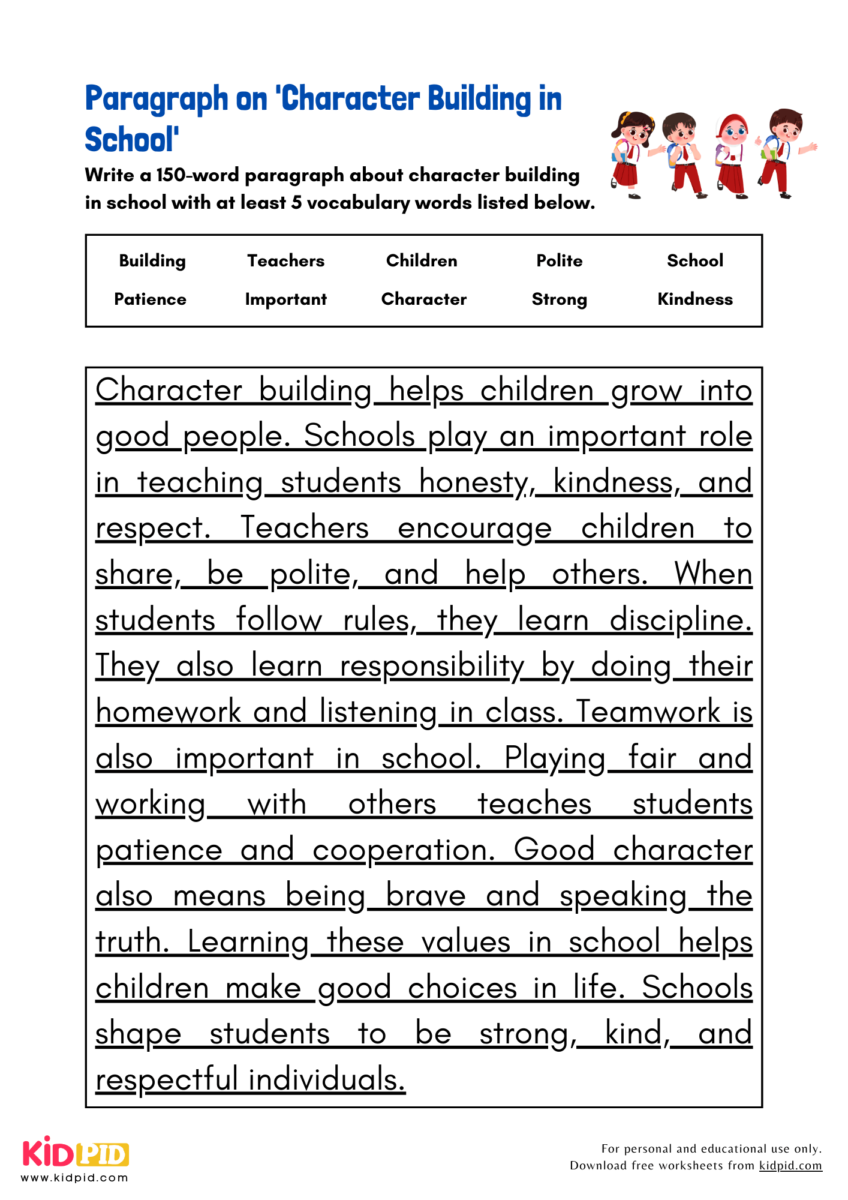 Paragraph on 'Character Building in School' - Kidpid