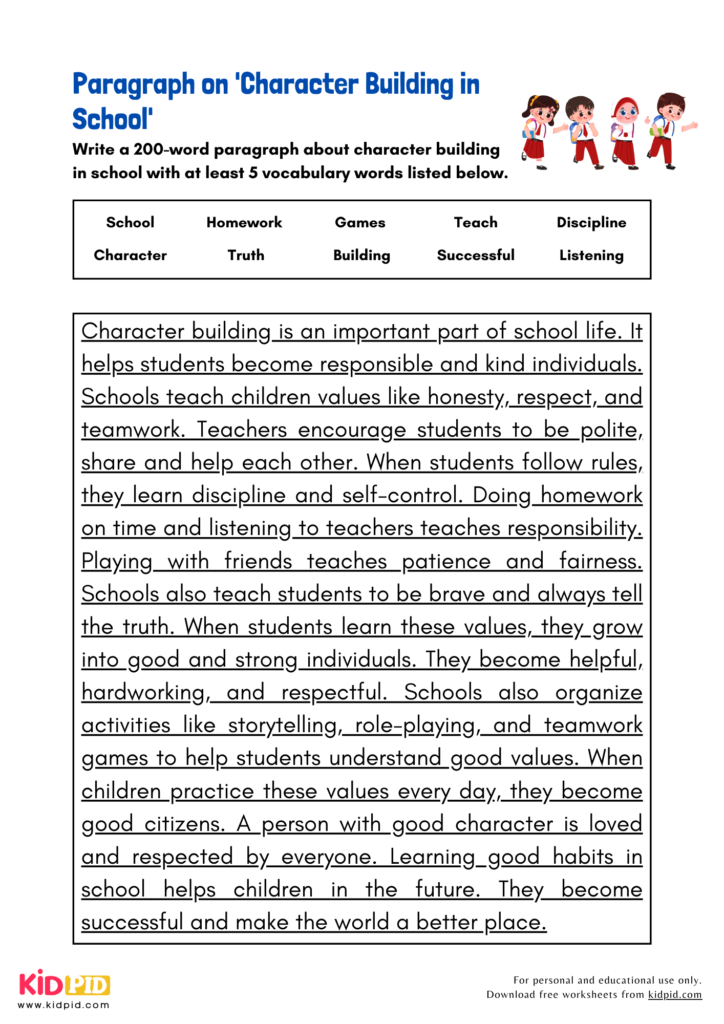 Paragraph on 'Character Building in School' - Kidpid