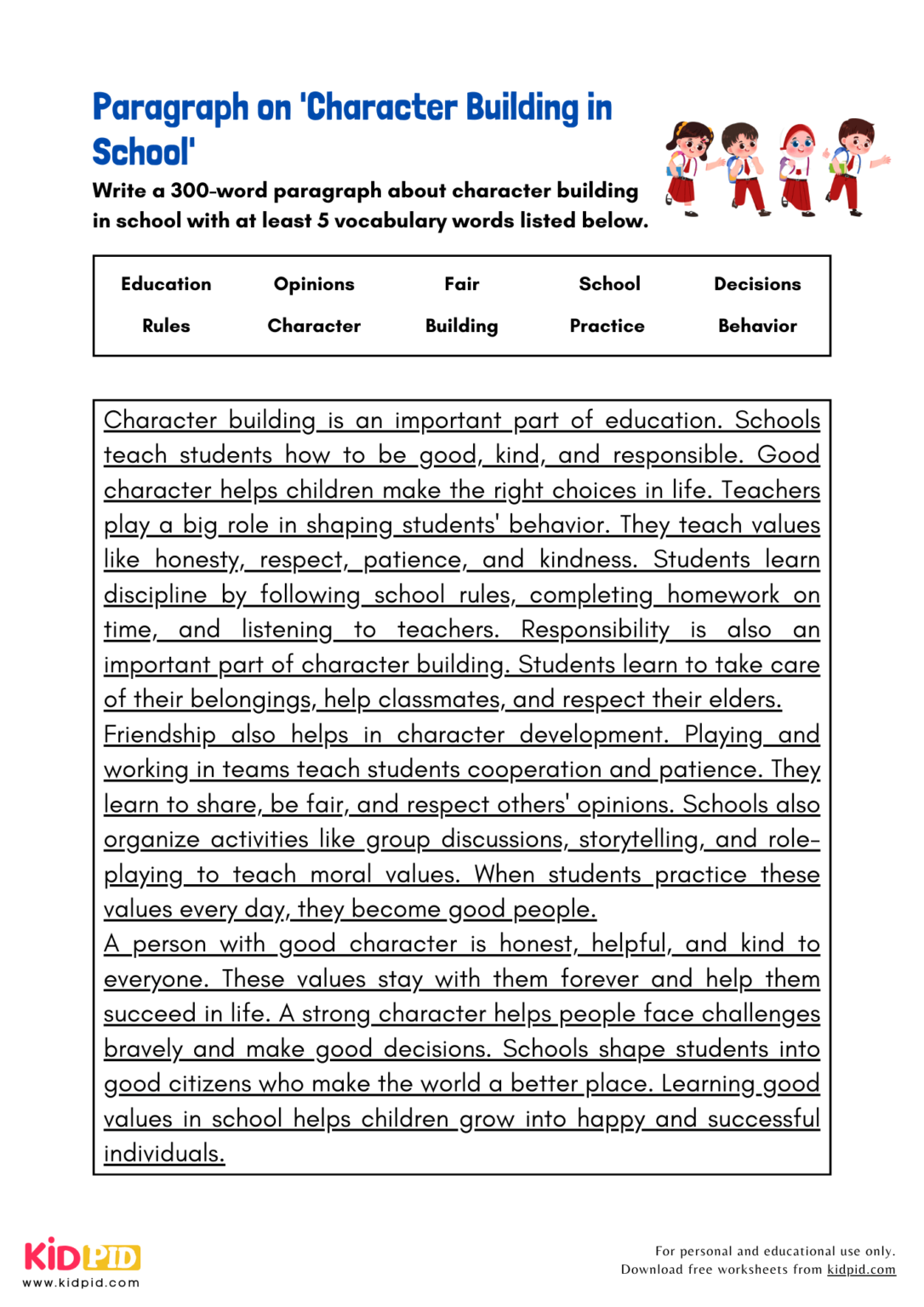 Paragraph on 'Character Building in School' - Kidpid