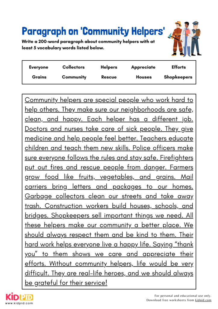 Paragraph on 'Community Helpers' - Kidpid