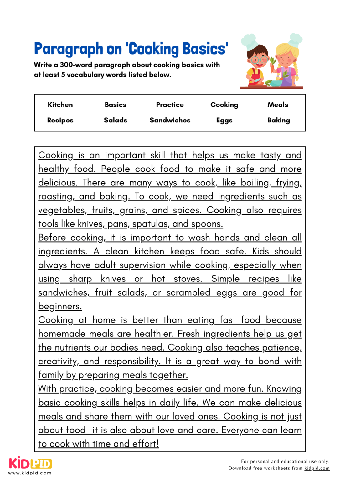 Paragraph on 'Cooking Basics' - Kidpid