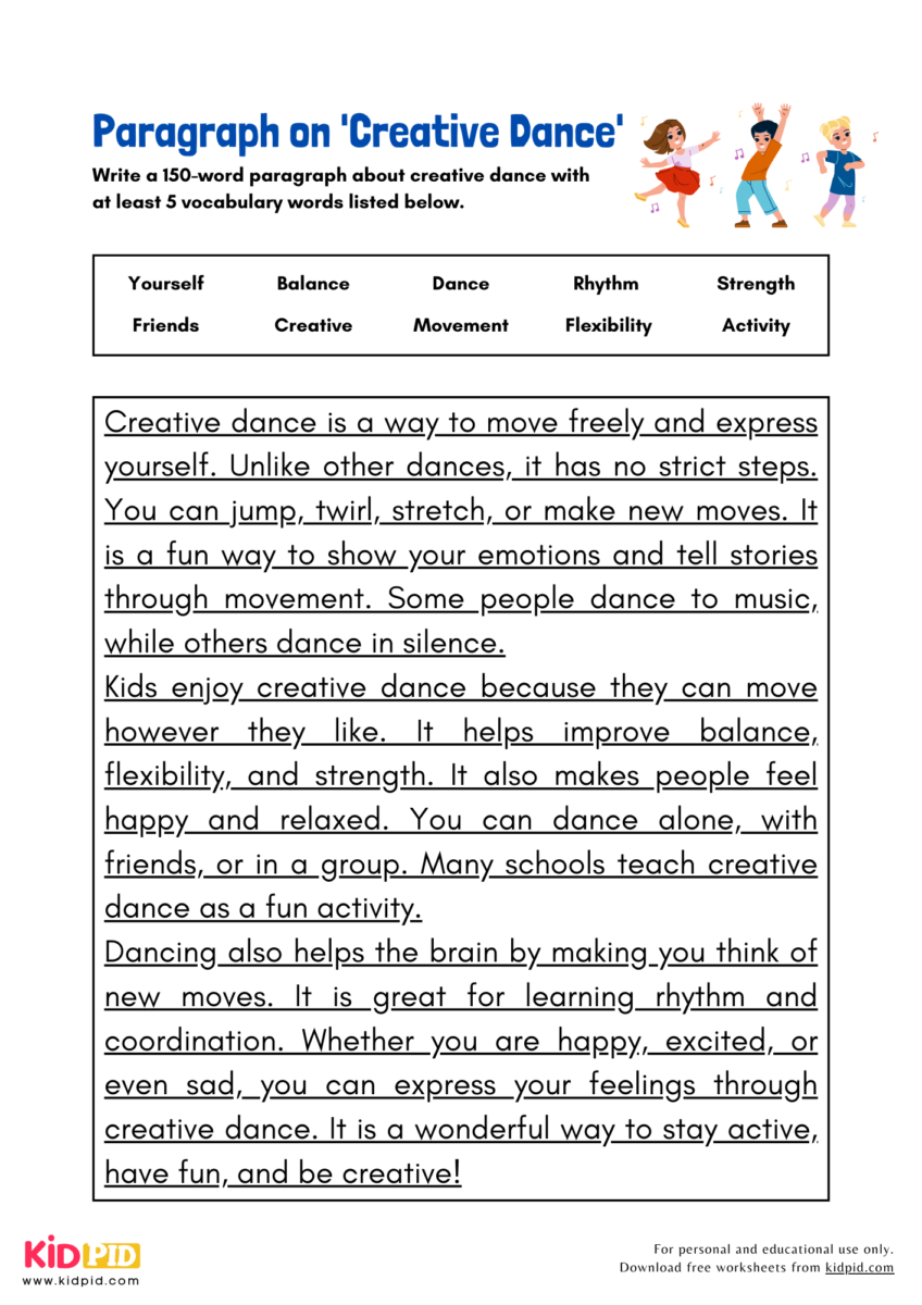 Paragraph on 'Creative Dance' - Kidpid