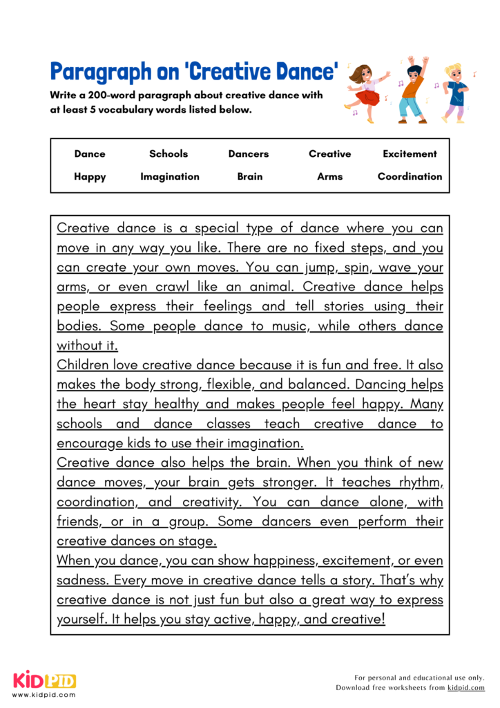 Paragraph on 'Creative Dance' - Kidpid