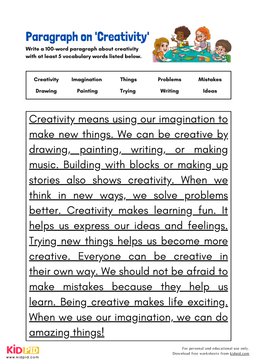 Paragraph on 'Creativity' - Kidpid