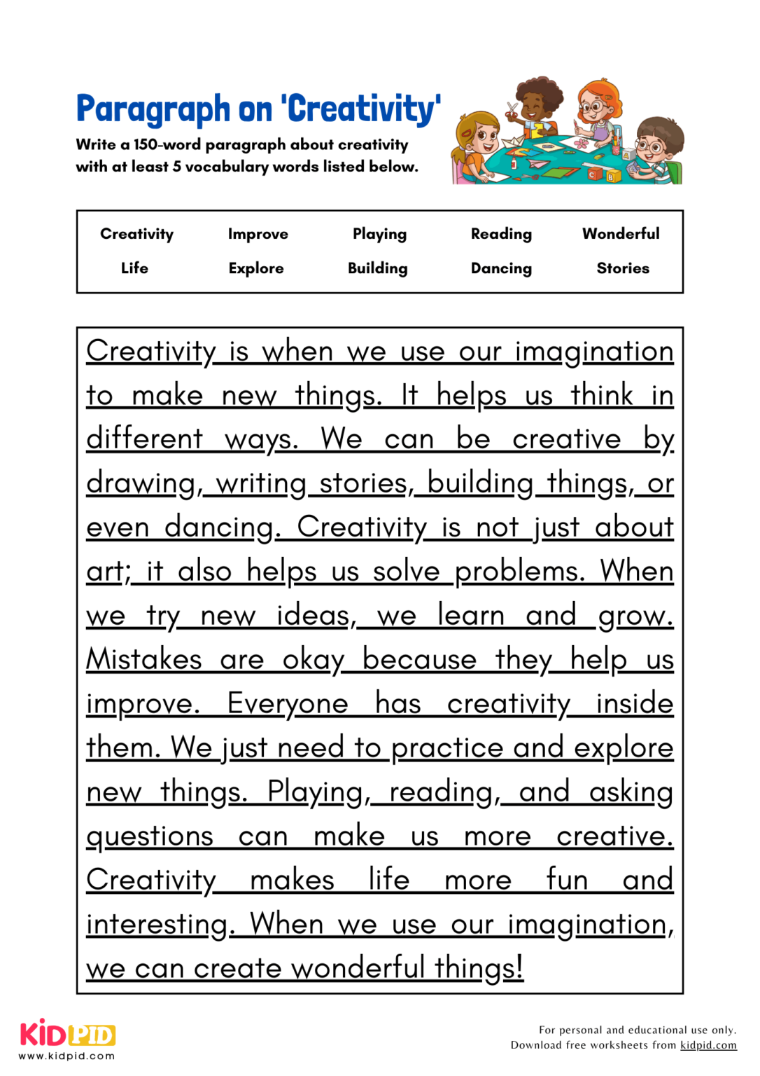 Paragraph on 'Creativity' - Kidpid