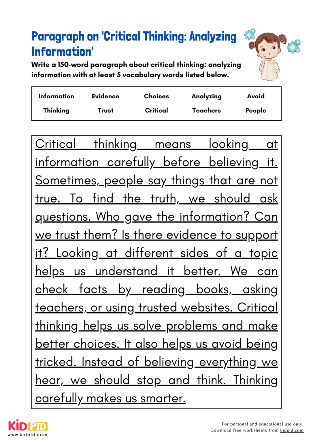 Paragraph on 'Critical Thinking: Analyzing Information' - Kidpid
