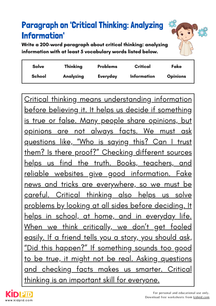 Paragraph on 'Critical Thinking: Analyzing Information' - Kidpid
