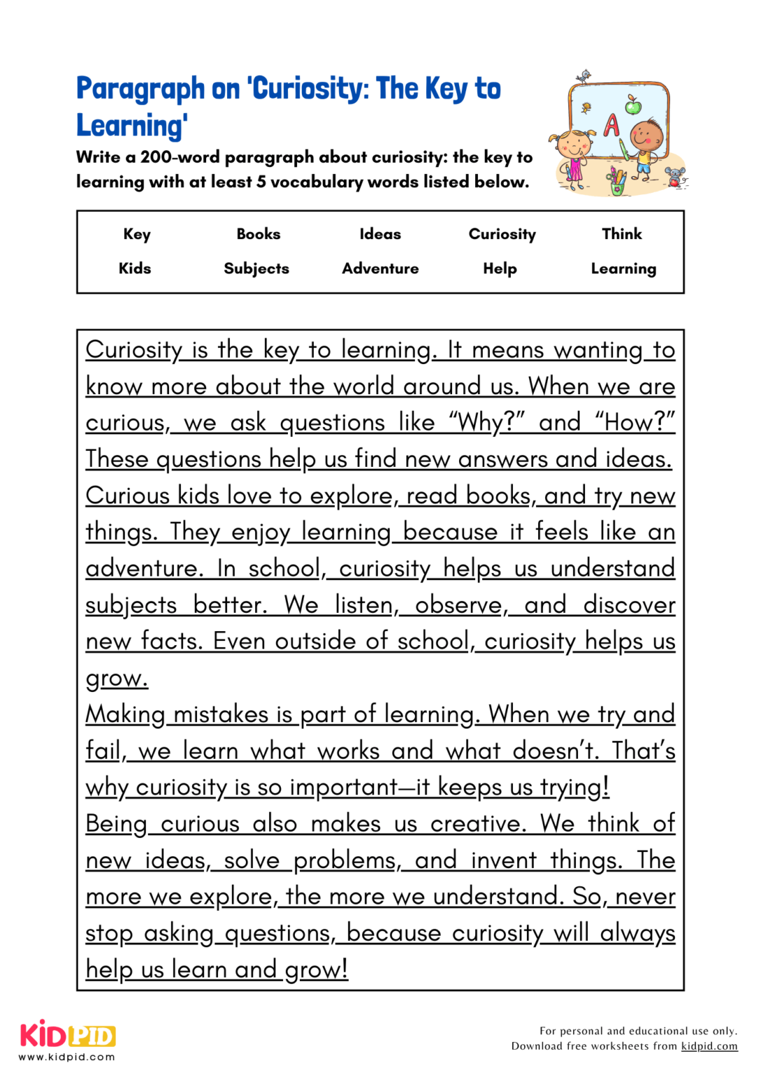 Paragraph on 'Curiosity: The Key to Learning' - Kidpid