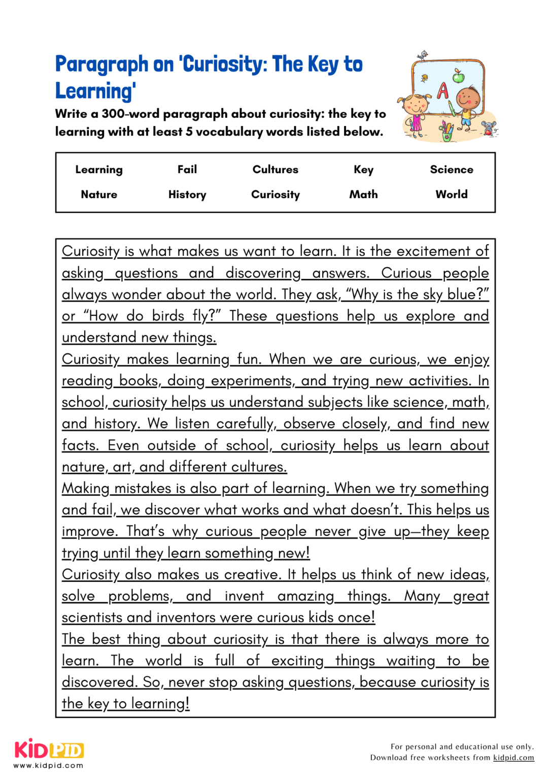 Paragraph on 'Curiosity: The Key to Learning' - Kidpid