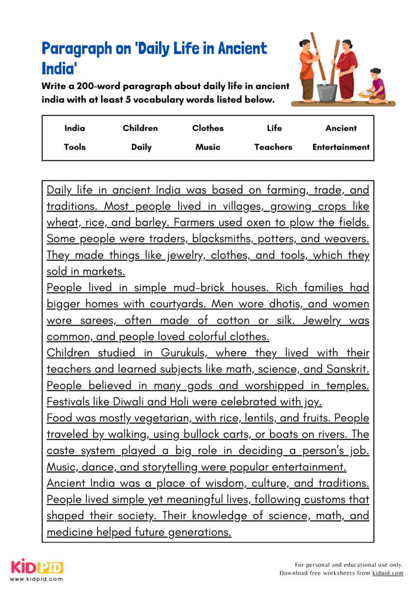 Paragraph on 'Daily Life in Ancient India' - Kidpid