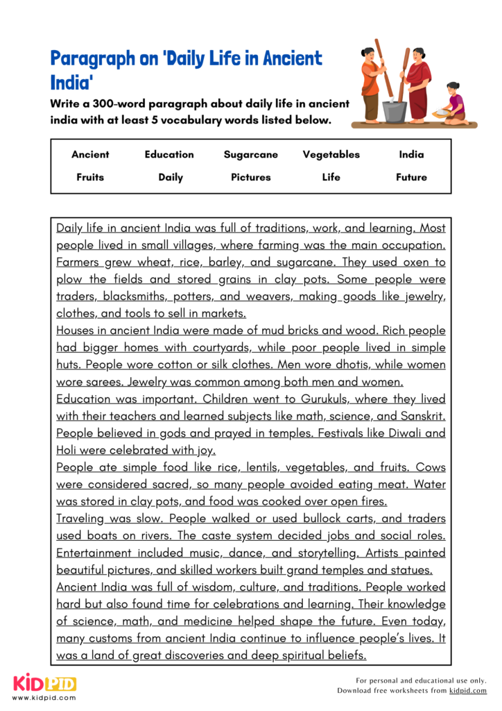 Paragraph on 'Daily Life in Ancient India' - Kidpid