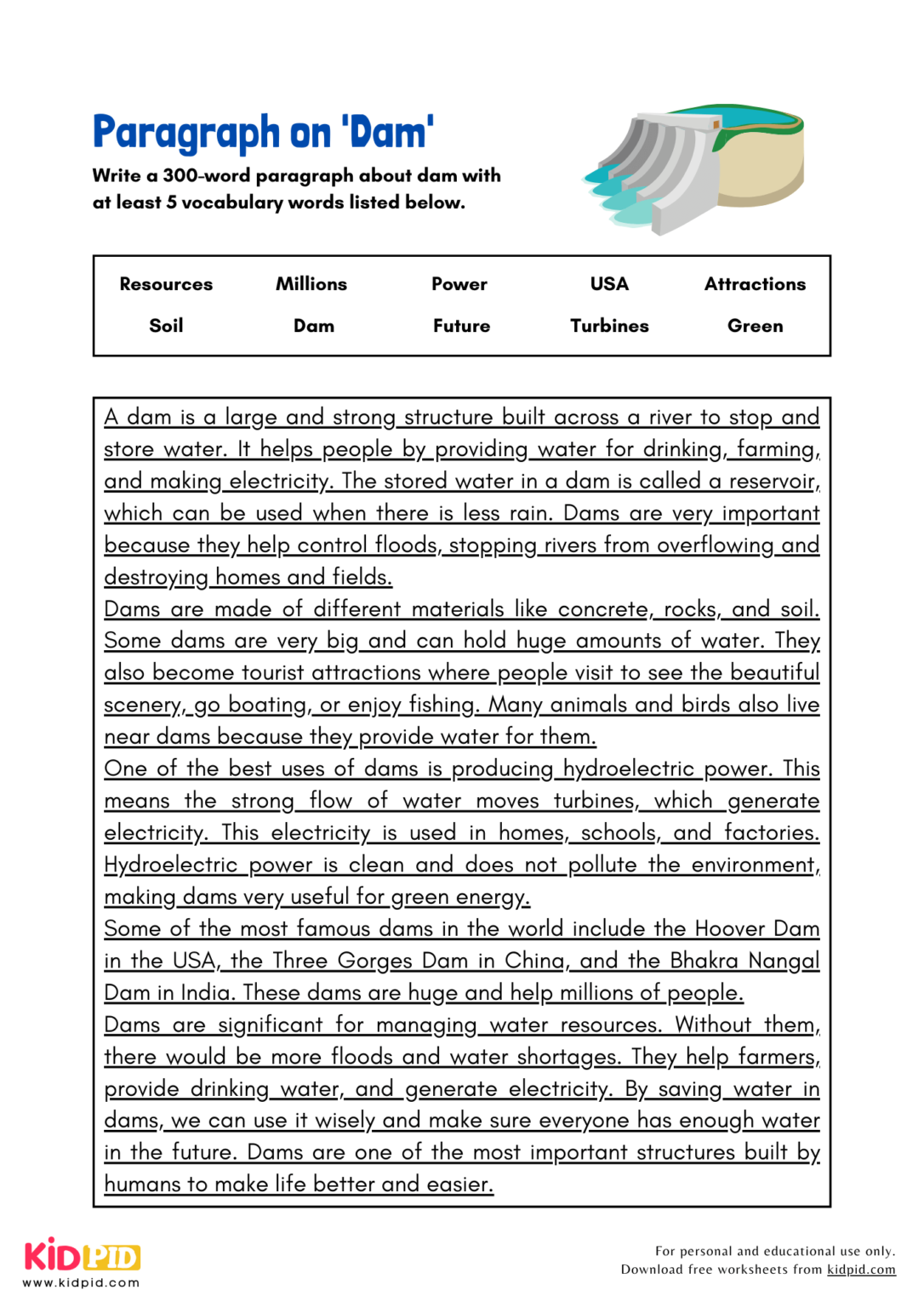 Paragraph on 'Dam' - Kidpid