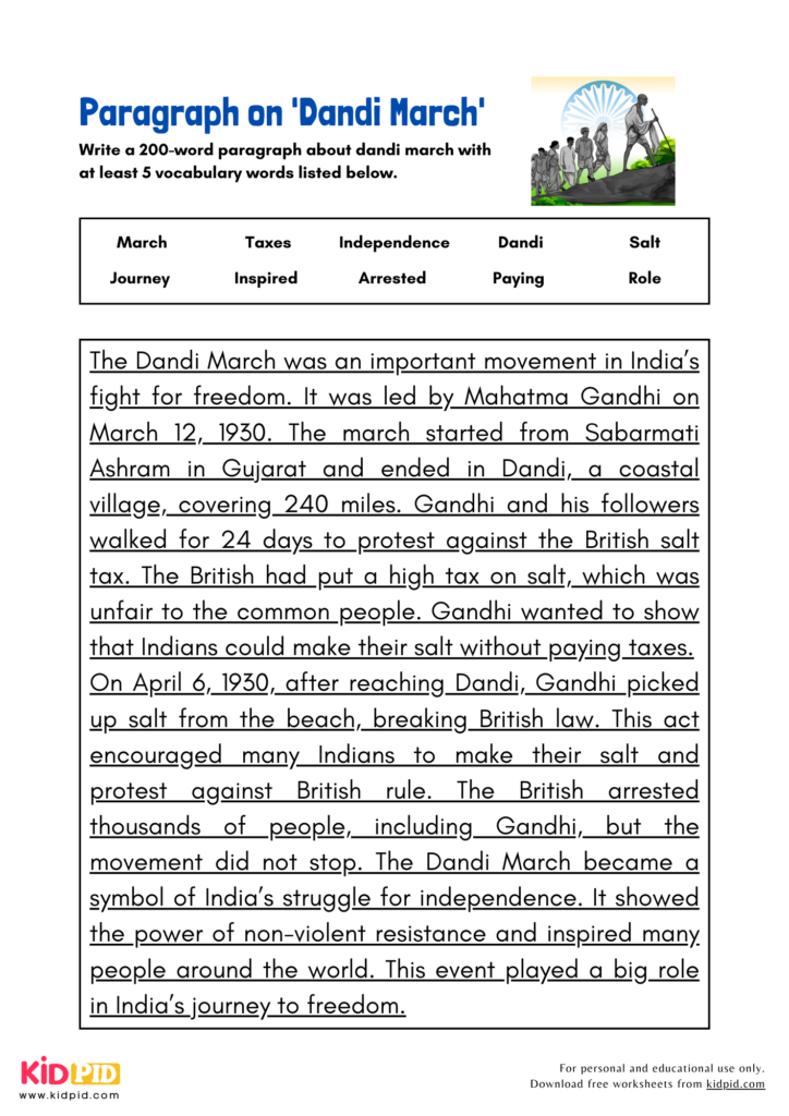Paragraph on 'Dandi March' - Kidpid