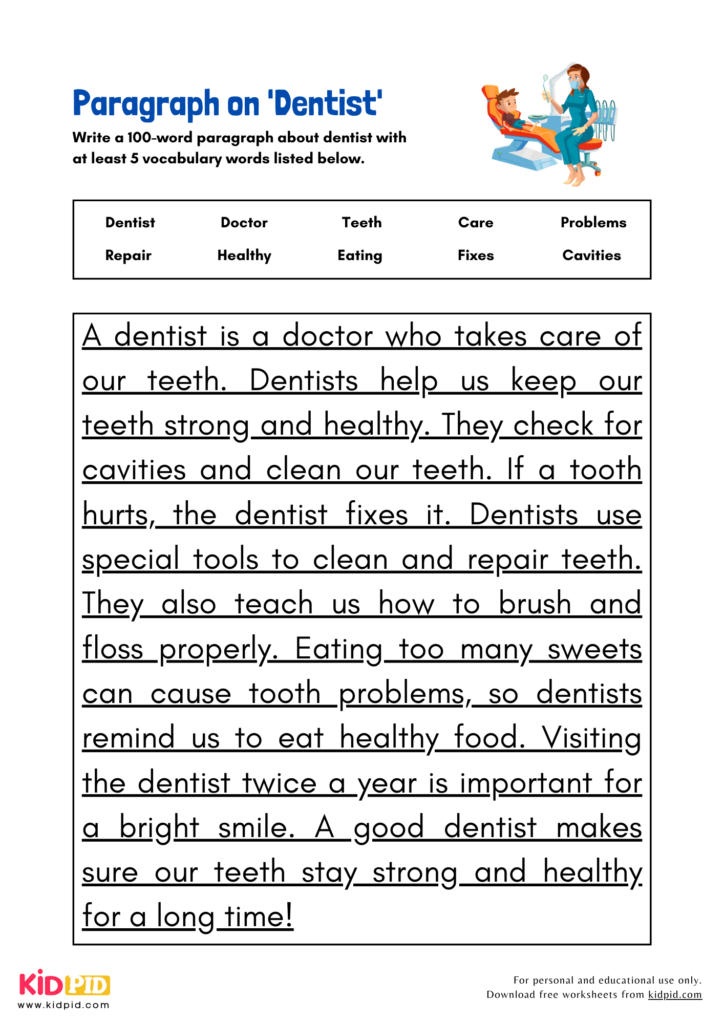 Paragraph on 'Dentist' - Kidpid