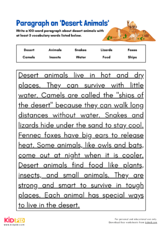Paragraph on 'Desert Animals' - Kidpid