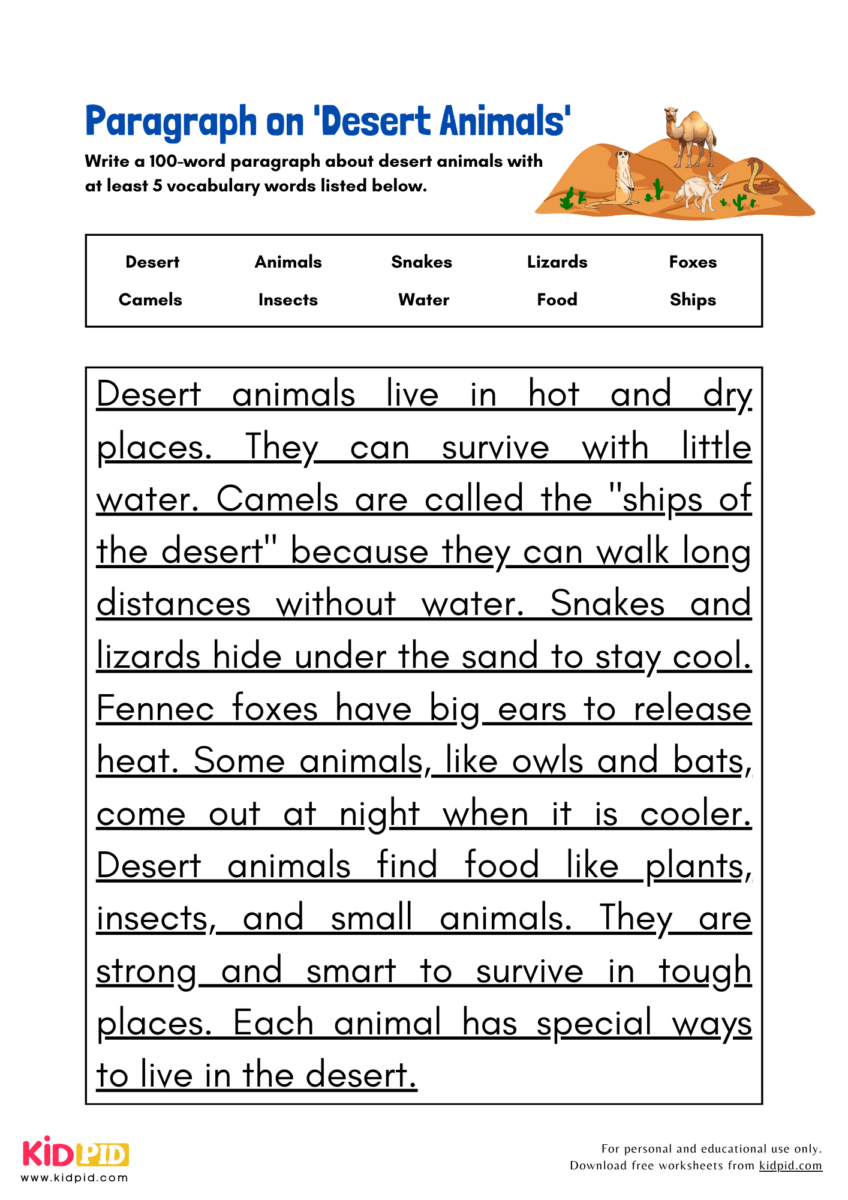 Paragraph on 'Desert Animals' - Kidpid
