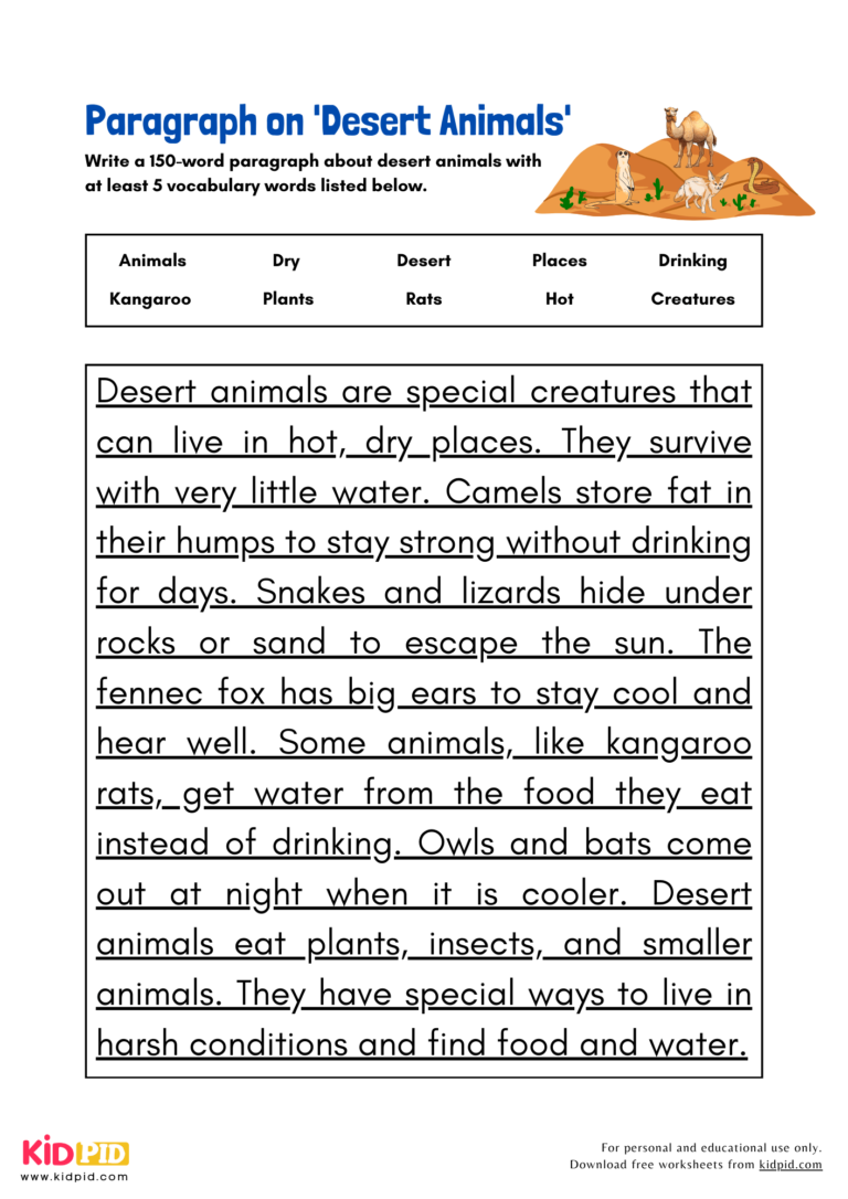 Paragraph on 'Desert Animals' - Kidpid